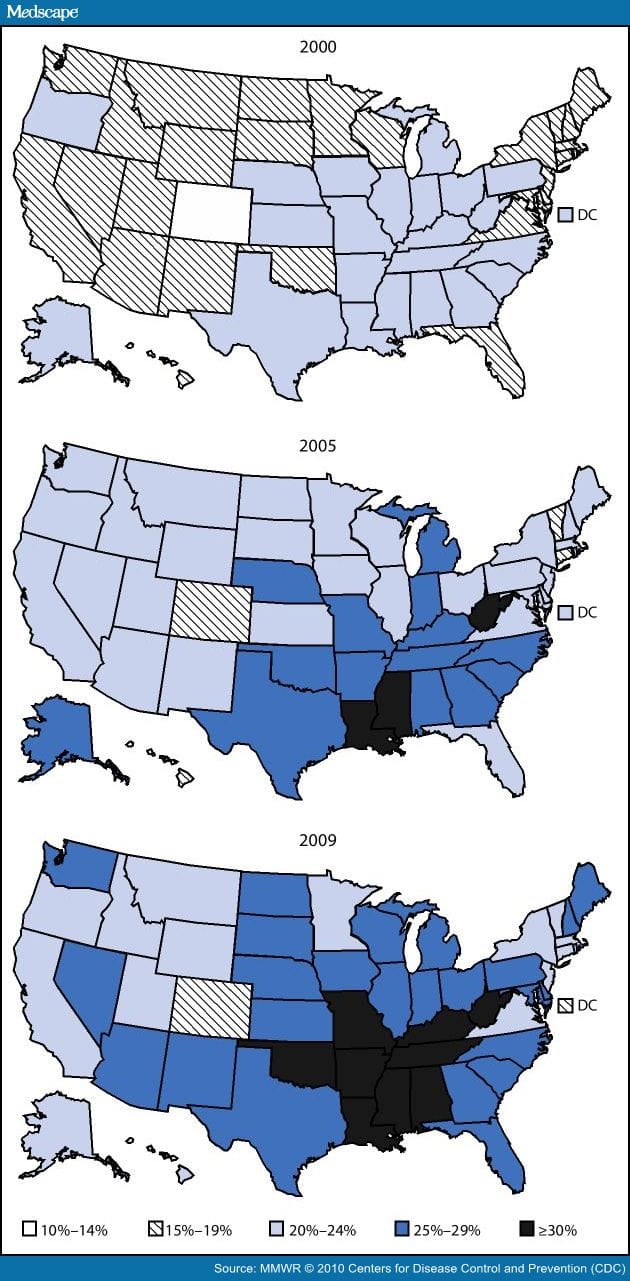 State-Specific Obesity Prevalence Among Adults -- United States, 2009