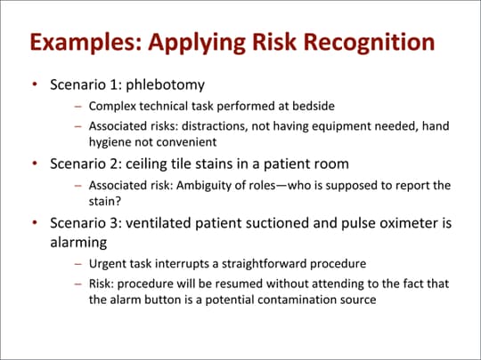 Risk Recognition in Healthcare Settings