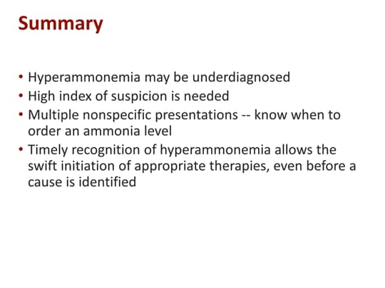 Hyperammonemia: Best Practices for Diagnosis and Treatment (Transcript)