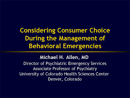 Management of Behavioral Emergencies and the Use of Atypical Antipsychotics