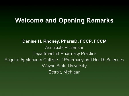 Welcome and Opening Remarks (Slides With Transcript)